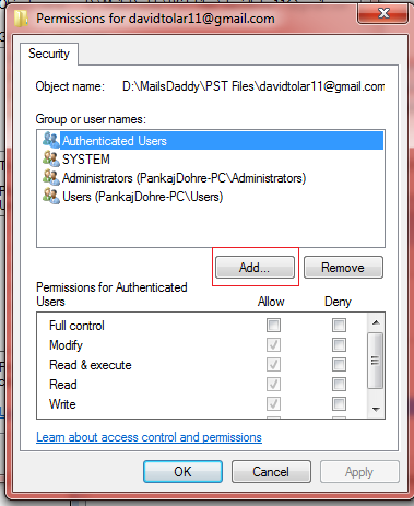 Outlook File Access is Denied you don't have the Permission-Fixed