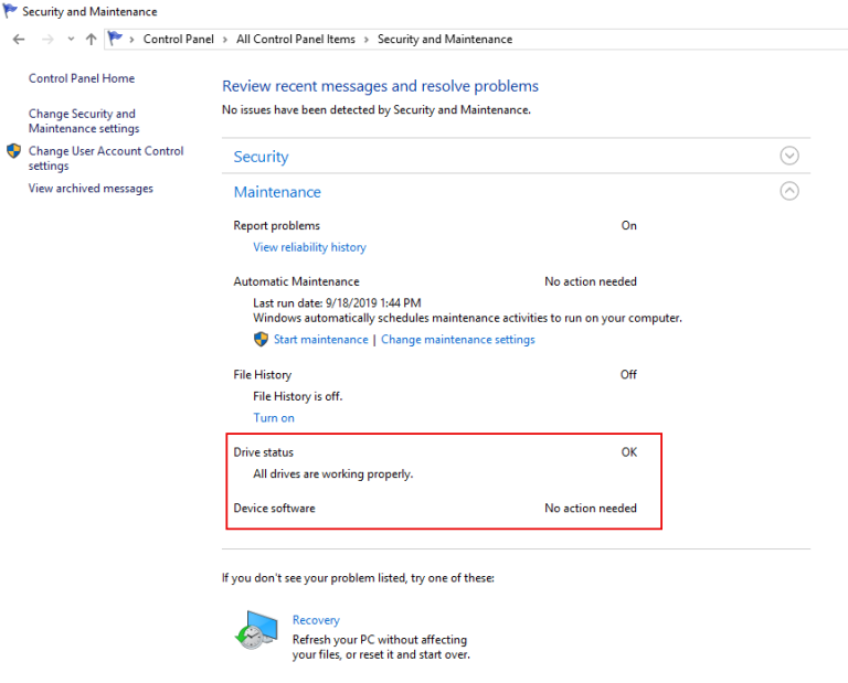 Win10--Security-&-Maintenance | MailsDaddy Official Blog