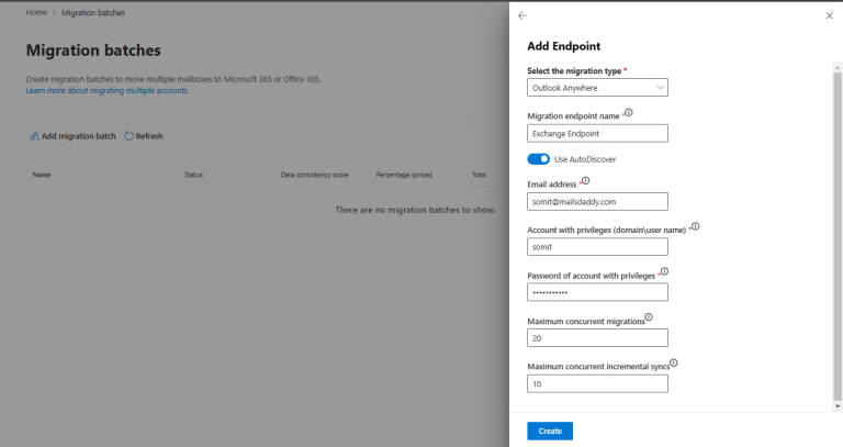 How to create Migration Endpoints in Office 365 Exchange Online?
