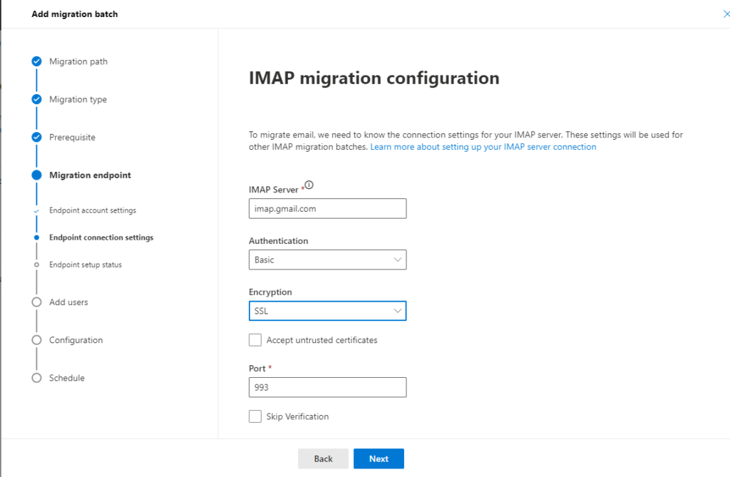 Office 365 IMAP settings to Migrate IMAP email to Office 365