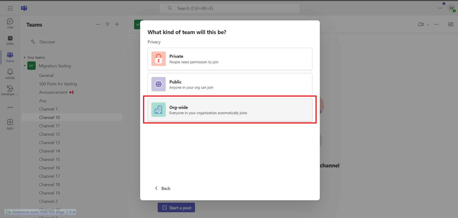 Manually Create an Org-wide Team in Microsoft Teams