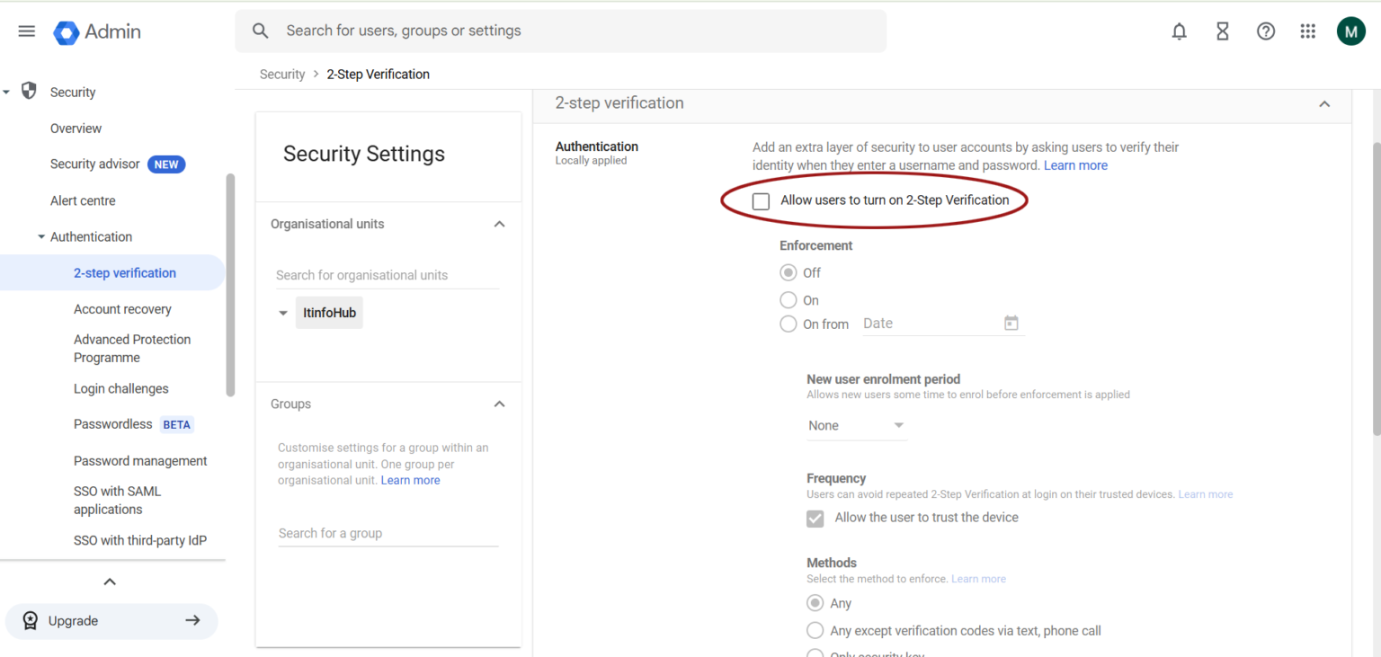 Enable or Disable 2-Step Verification in Google Workspace