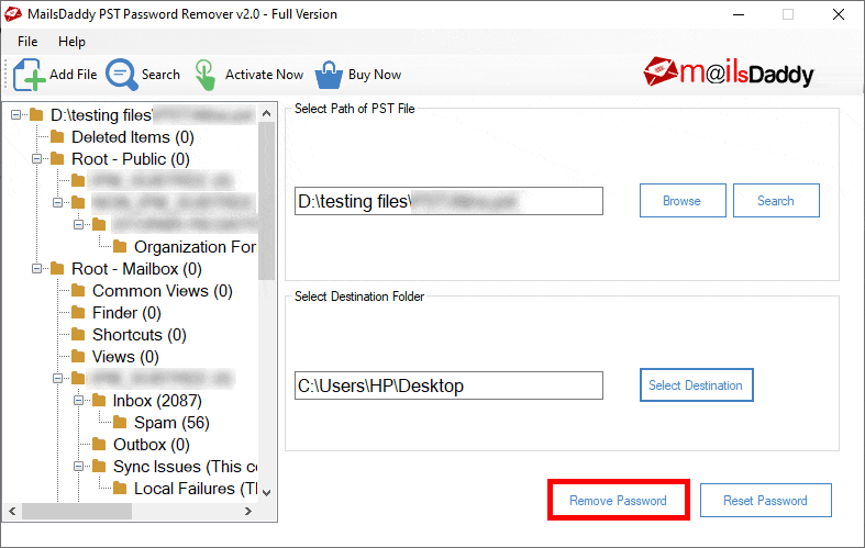 Working Guide of the MailsDaddy PST Password Remover